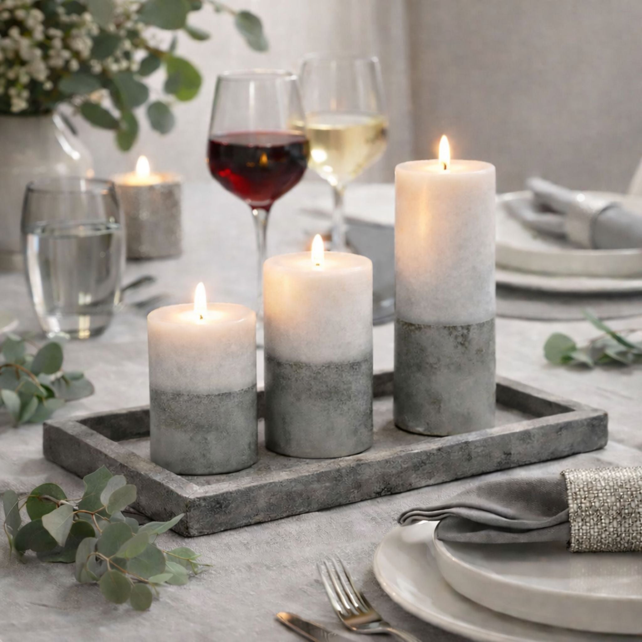 Grey LED Pillar Candles – Real Wax Flameless Taper & Decorative Candles ...